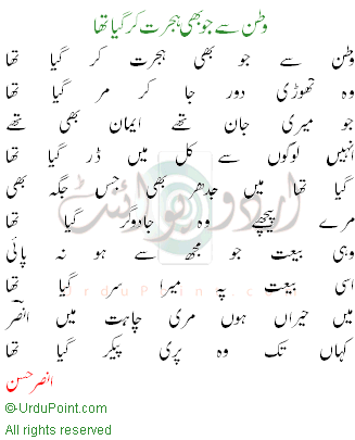 Watan Se Jo Bhi Hijrat Kar Gaya Tha of Ansar Hassan - Read Poet Ansar ...